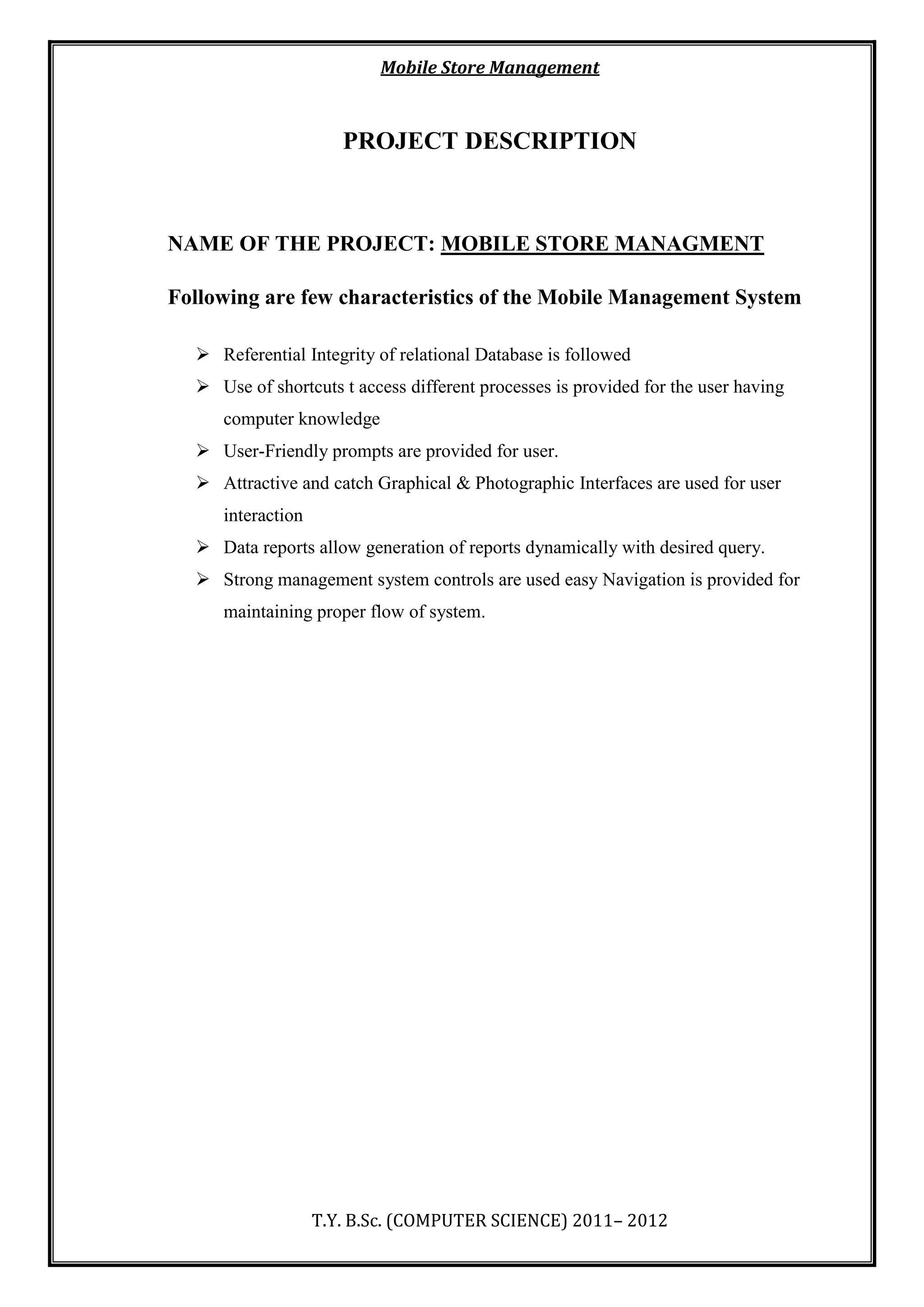 Project report On MSM (Mobile Shop Management) | DOCX