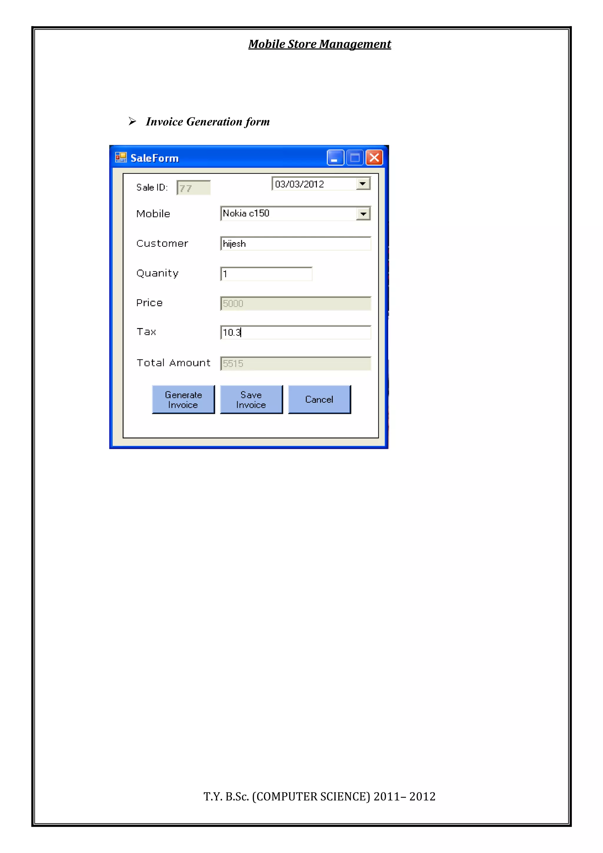 Project report On MSM (Mobile Shop Management) | DOCX