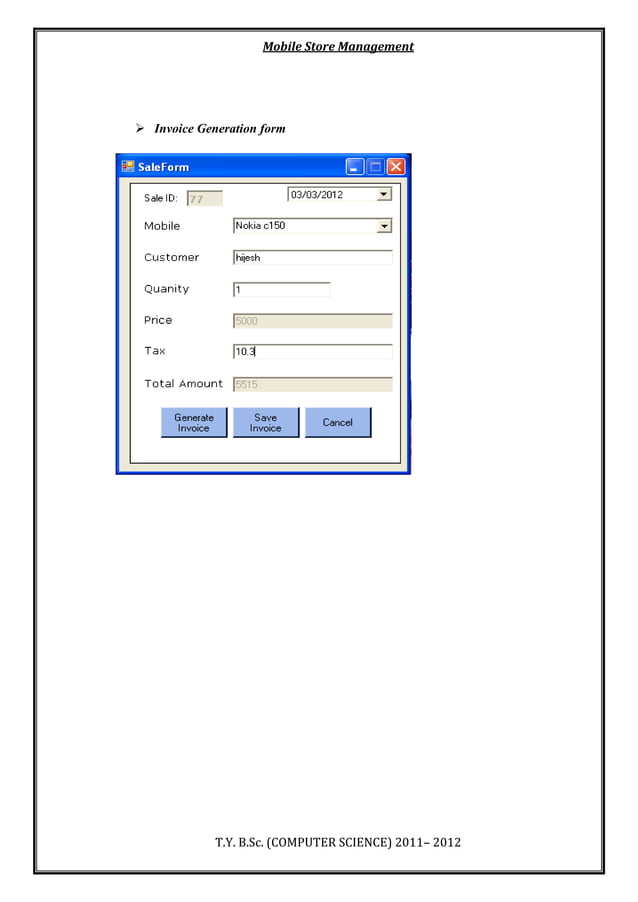 Project report On MSM (Mobile Shop Management) | DOCX | Computer ...
