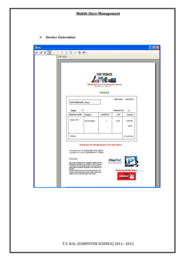 Project report On MSM (Mobile Shop Management) | DOCX | Computer ...