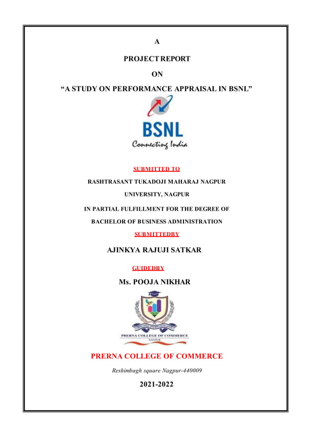 Project Report of performance appraisal of bsnl.docx | Resume Writing ...
