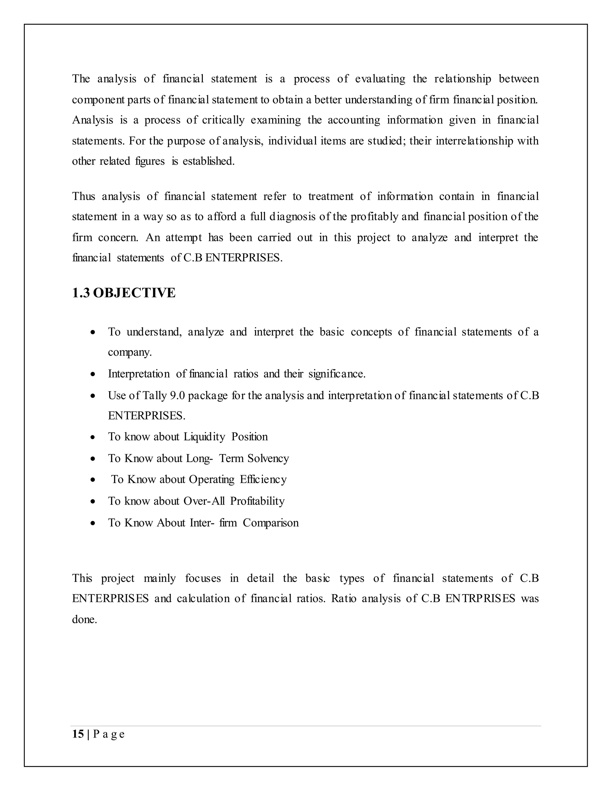 Project report on Financial Statement Analysis and interpretation of A ...