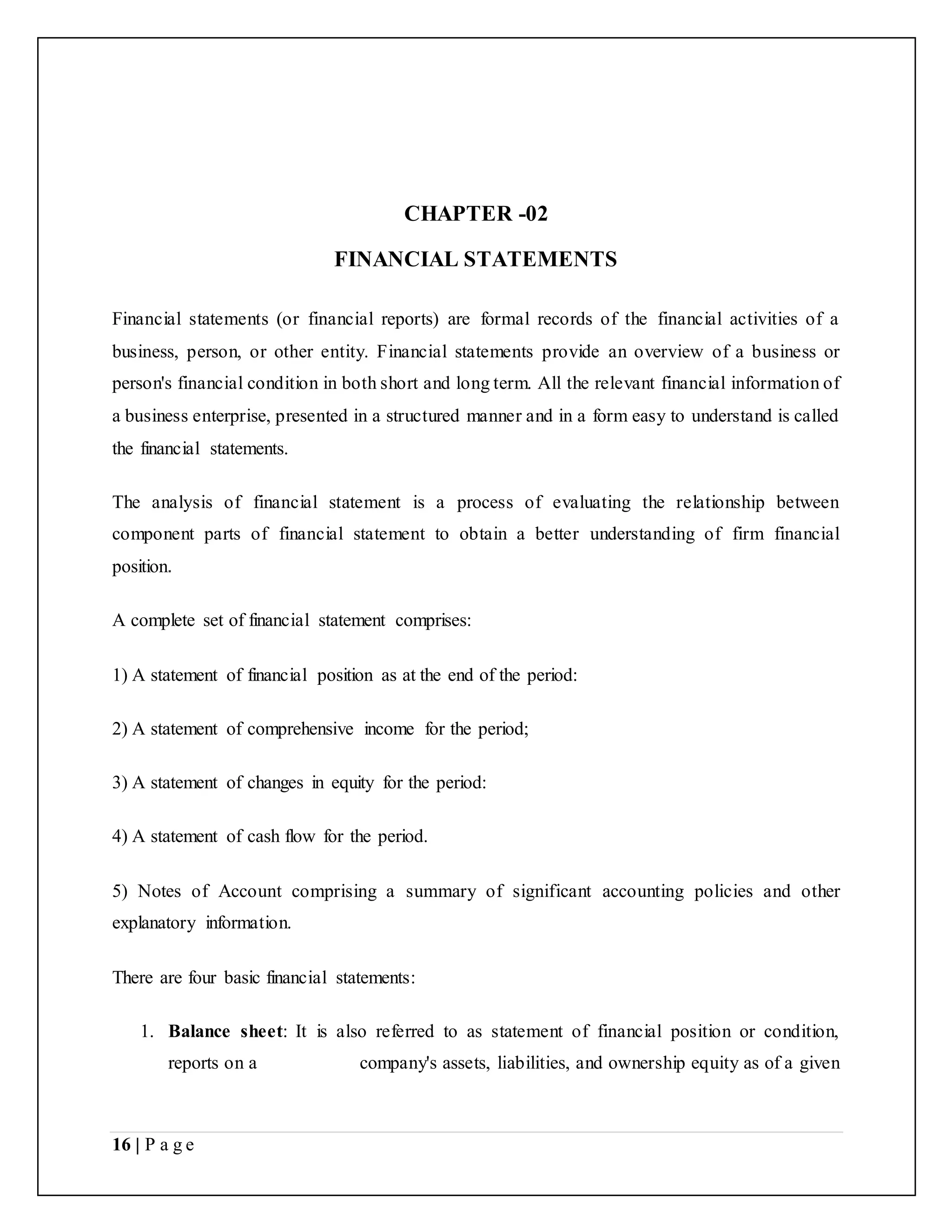 Project report on Financial Statement Analysis and interpretation of A ...