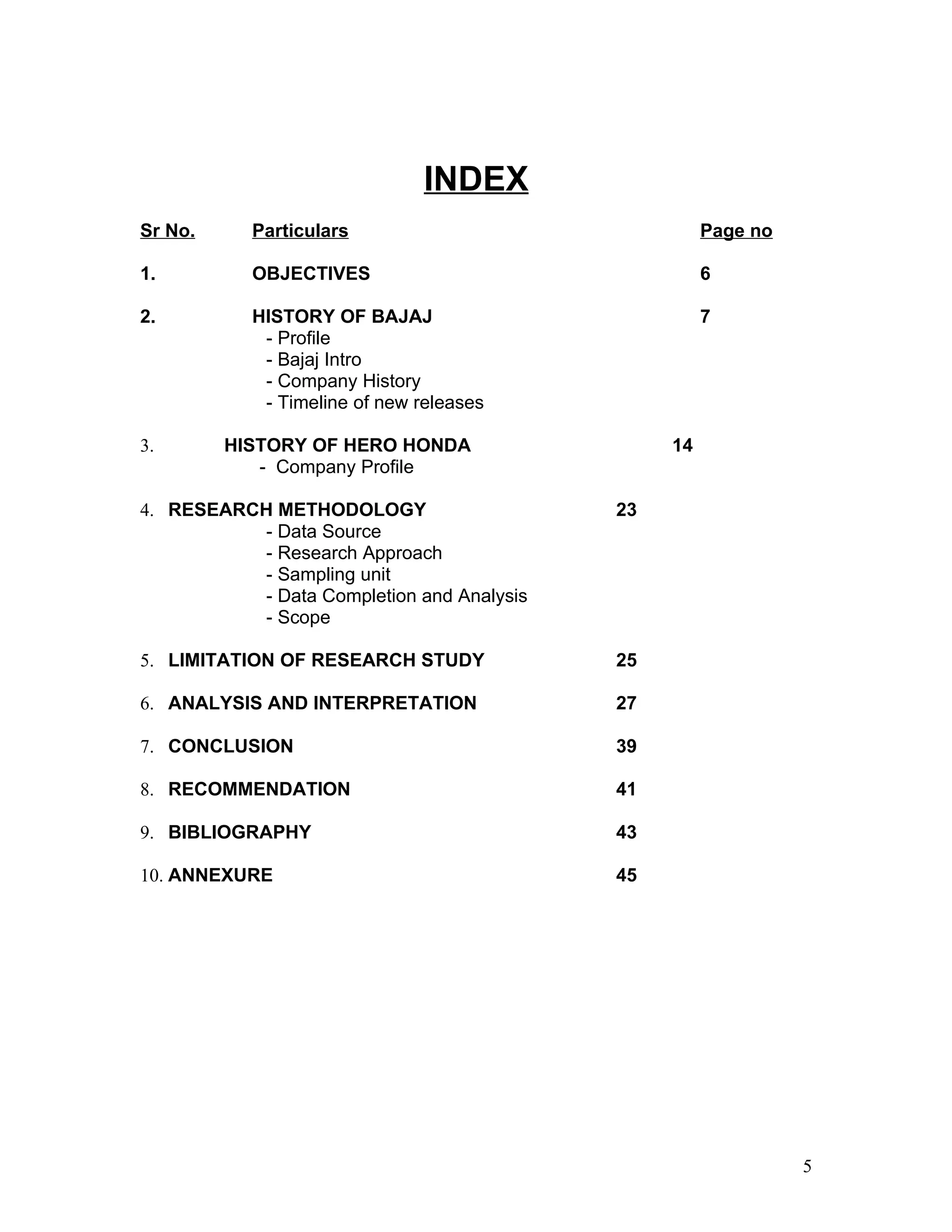 Project report of research methodology on comparative study of bajaj vs ...