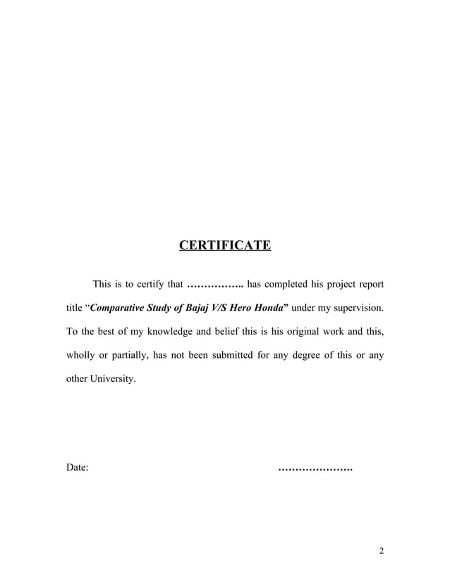 Project report of research methodology on comparative study of bajaj vs ...