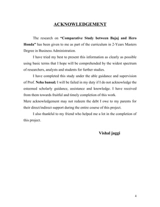 Project report of research methodology on comparative study of bajaj vs ...