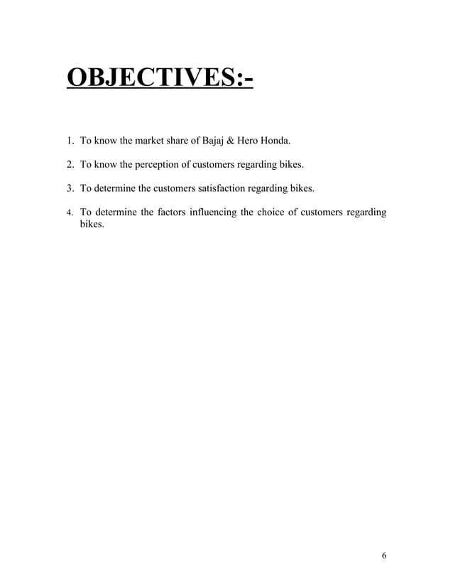 Project report of research methodology on comparative study of bajaj vs ...