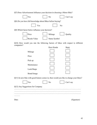 Project report of research methodology on comparative study of bajaj vs ...