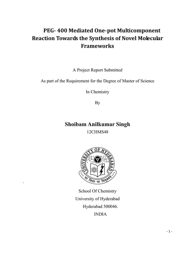 PEG- 400 Mediated One-pot Multicomponent Reaction Towards the Synthesis of Novel Molecular ...