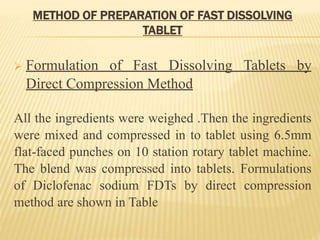 PROJECT REPORT ON FORMULATION AND EVALUATION OF DICLOFENAC SODIUM FAST ...