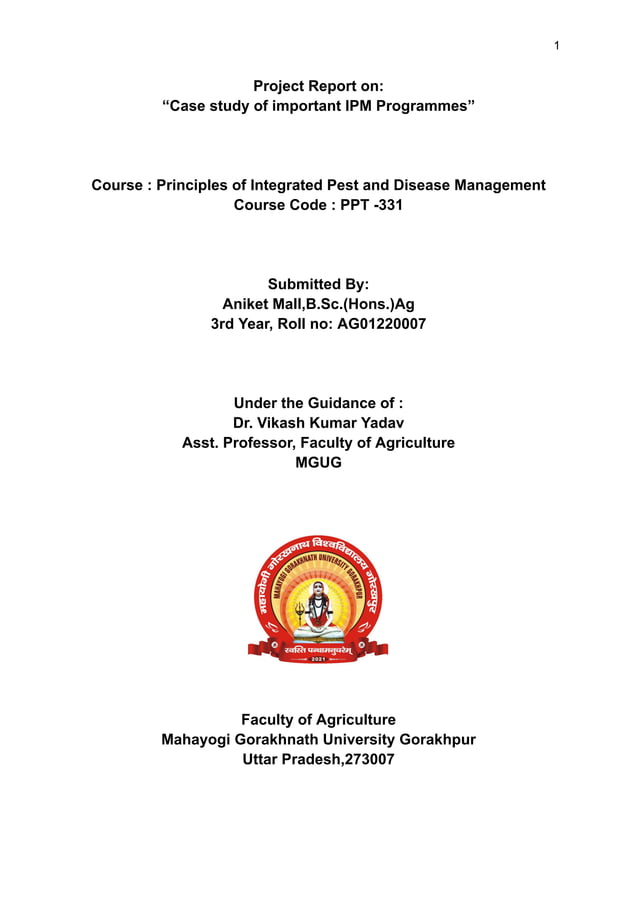 “Case study of important IPM Programmes” Principles of Integrated Pest and Disease Management ...