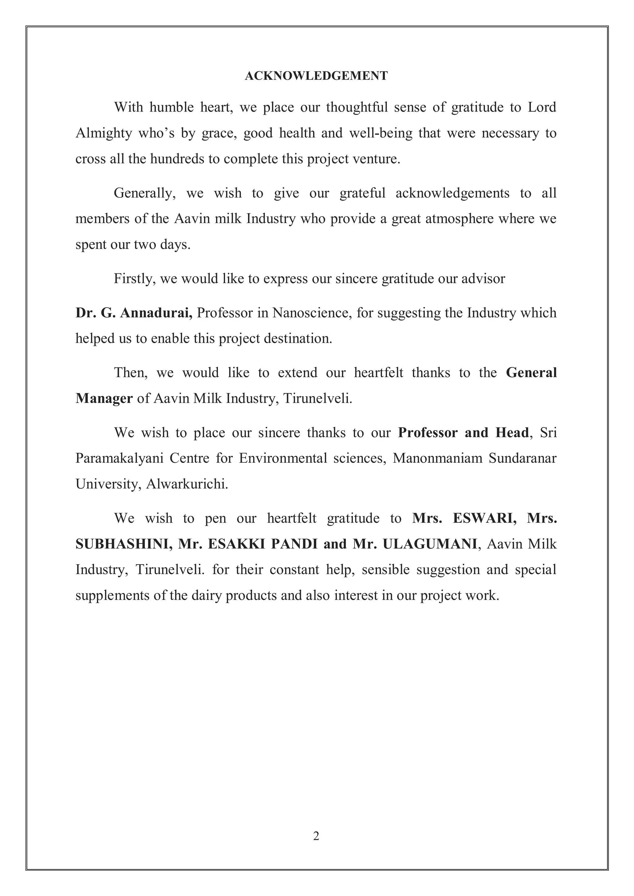 Project report on AAVIN INDUSTRY - 2019 | PDF