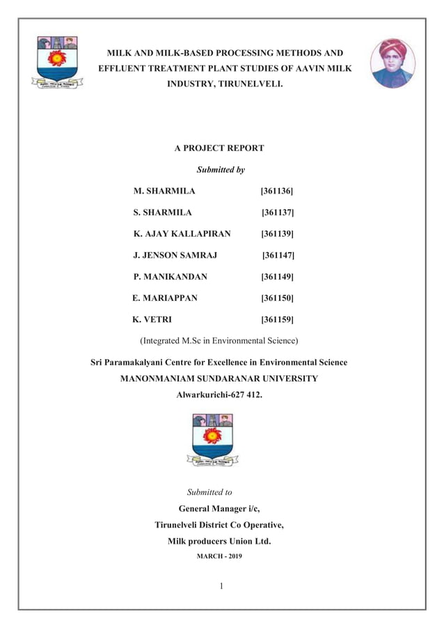 Project report on AAVIN INDUSTRY - 2019 | PDF | Agriculture | Industries