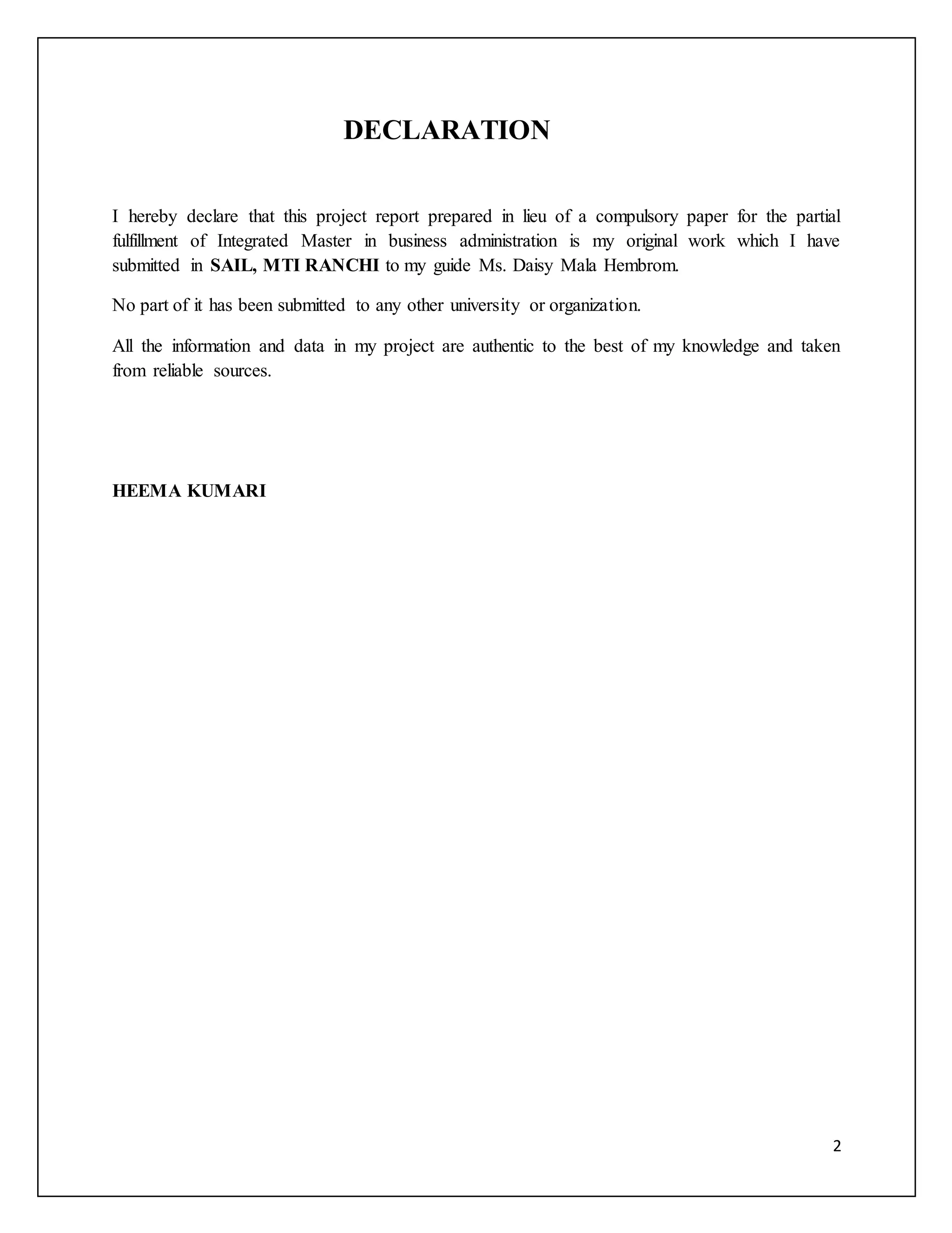 Project report on assessment and development centre in sail | DOCX