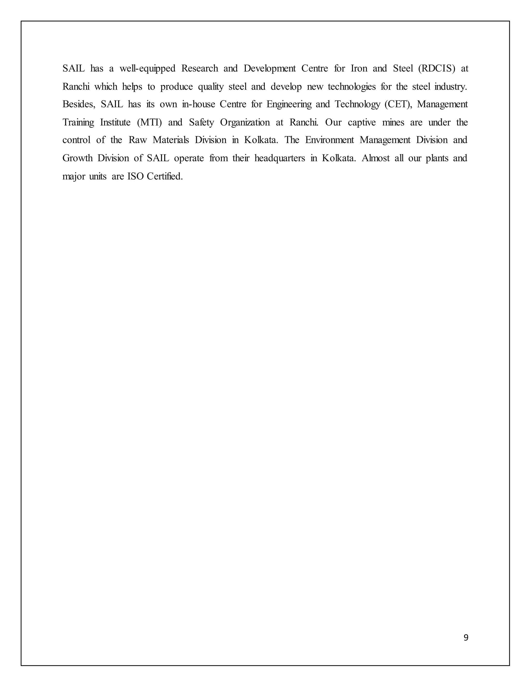 Project report on assessment and development centre in sail | DOCX