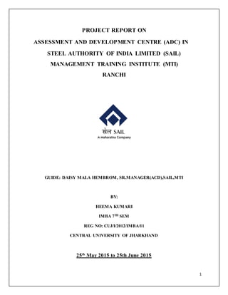 Project report on assessment and development centre in sail | DOCX