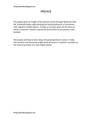 Project report on brand preference of mobile phones with special ...