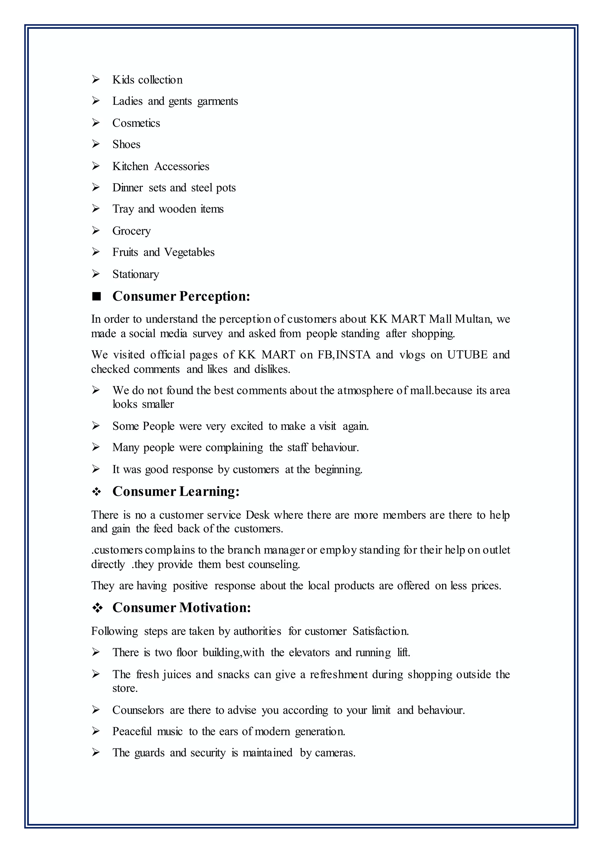 Project report on chase up,kk m art and metro mall multan | DOCX