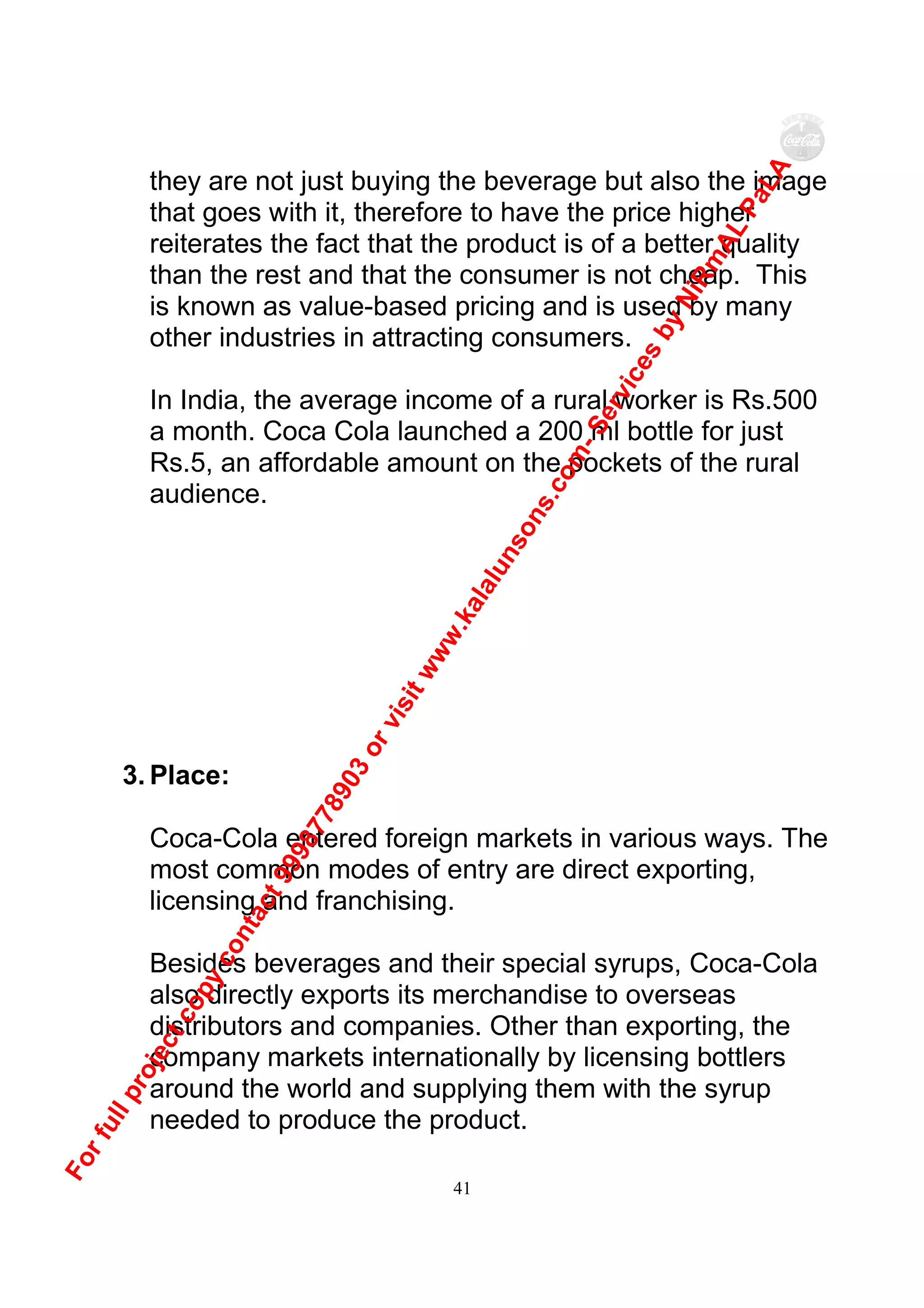 Project report on coca cola marketing mix | PDF