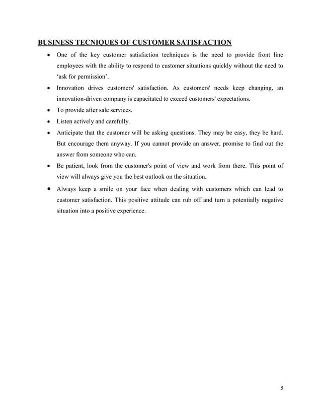 Project report on customer satisfaction | DOCX