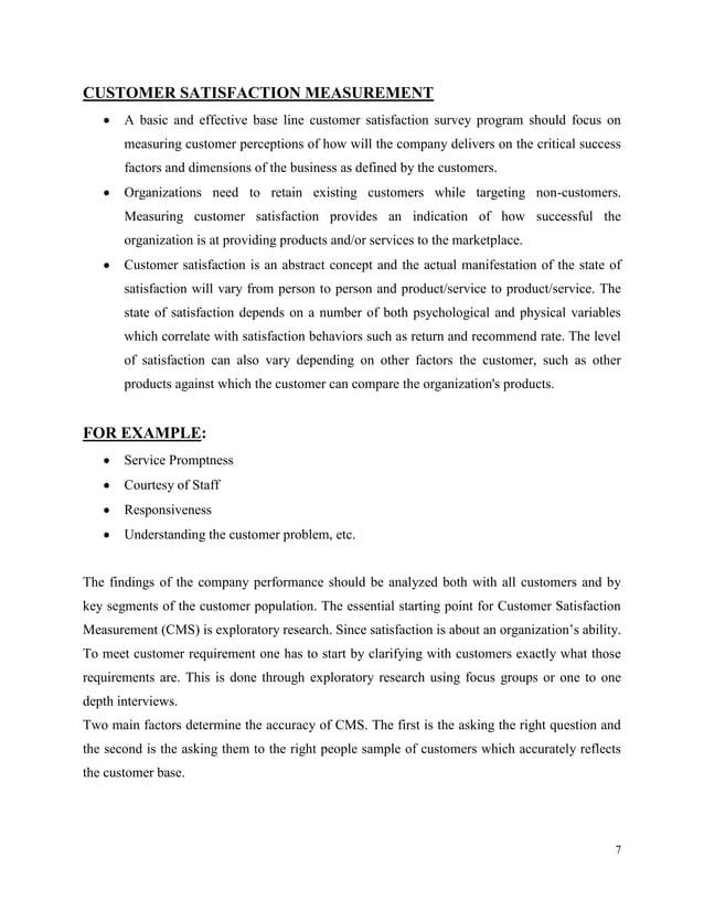 Project report on customer satisfaction | DOCX