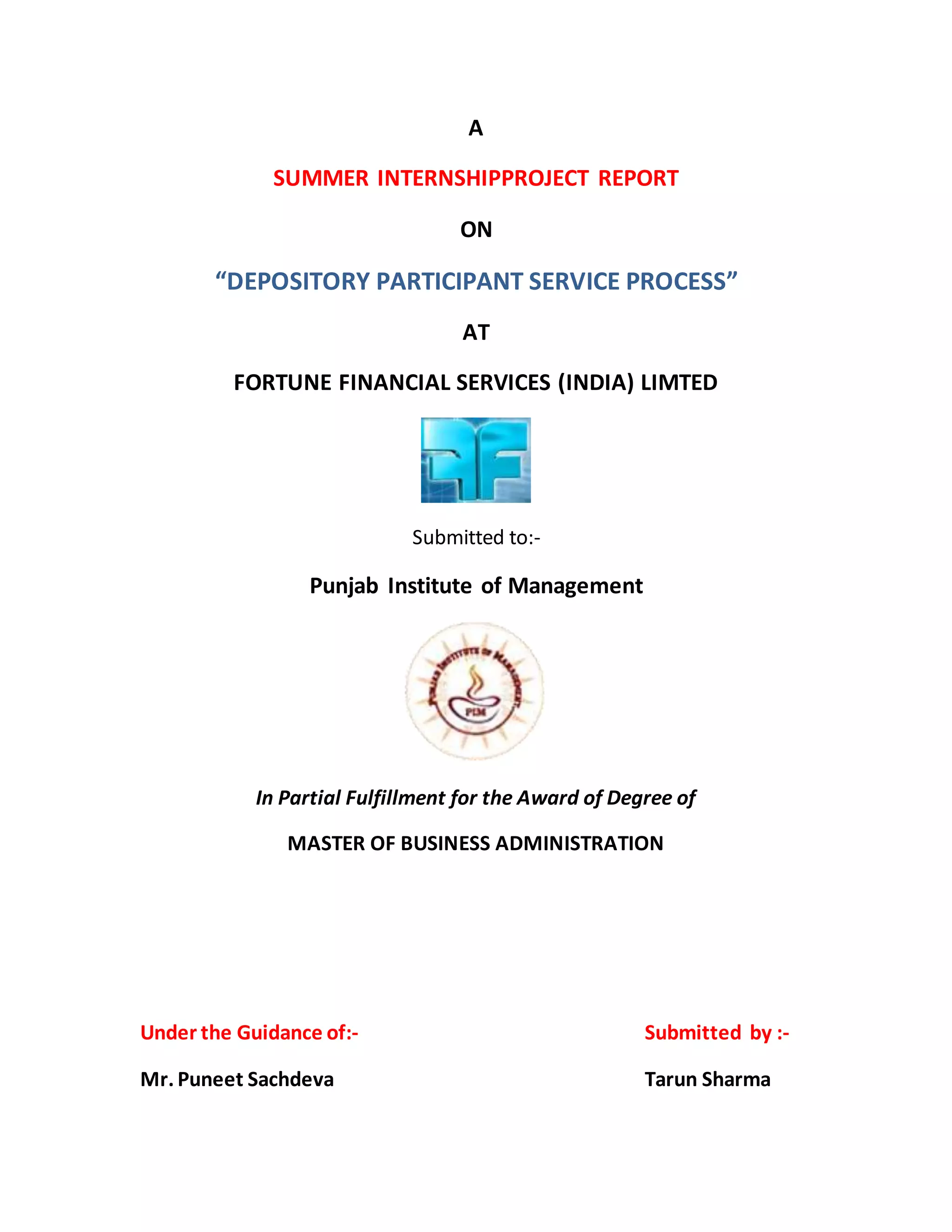 Project report on depository participant | DOCX