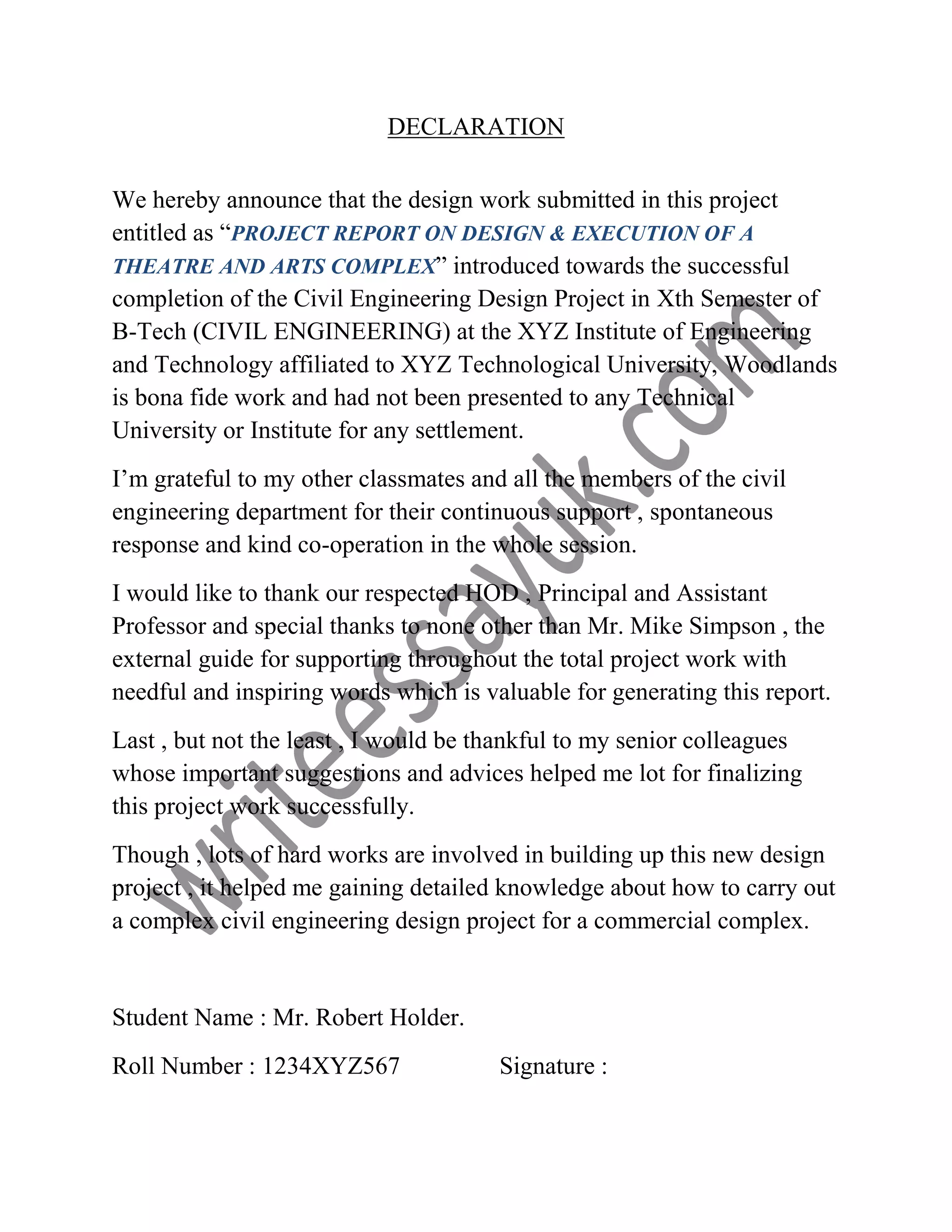 Project report on design & execution of a theatre and arts complex | PDF