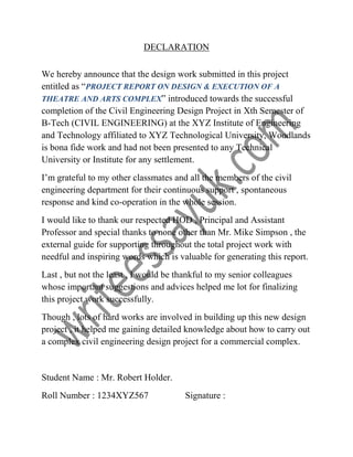 Project report on design & execution of a theatre and arts complex | PDF