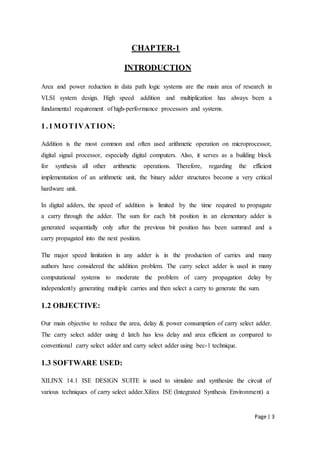 Project report on design & implementation of high speed carry select adder | DOCX