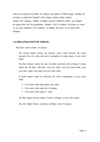 Project report on design & implementation of high speed carry select adder | DOCX | Programming ...