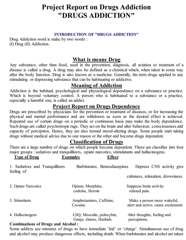 Project report on drugs addiction | DOCX