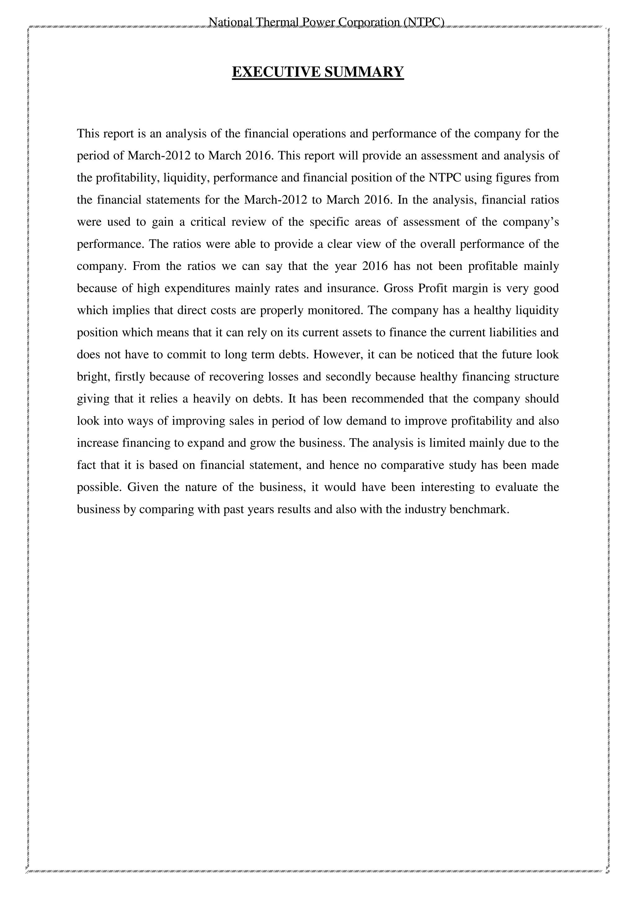 Project Report on Financial Analysis by Nirbhay Kumar, MBA - 3rd Sem ...