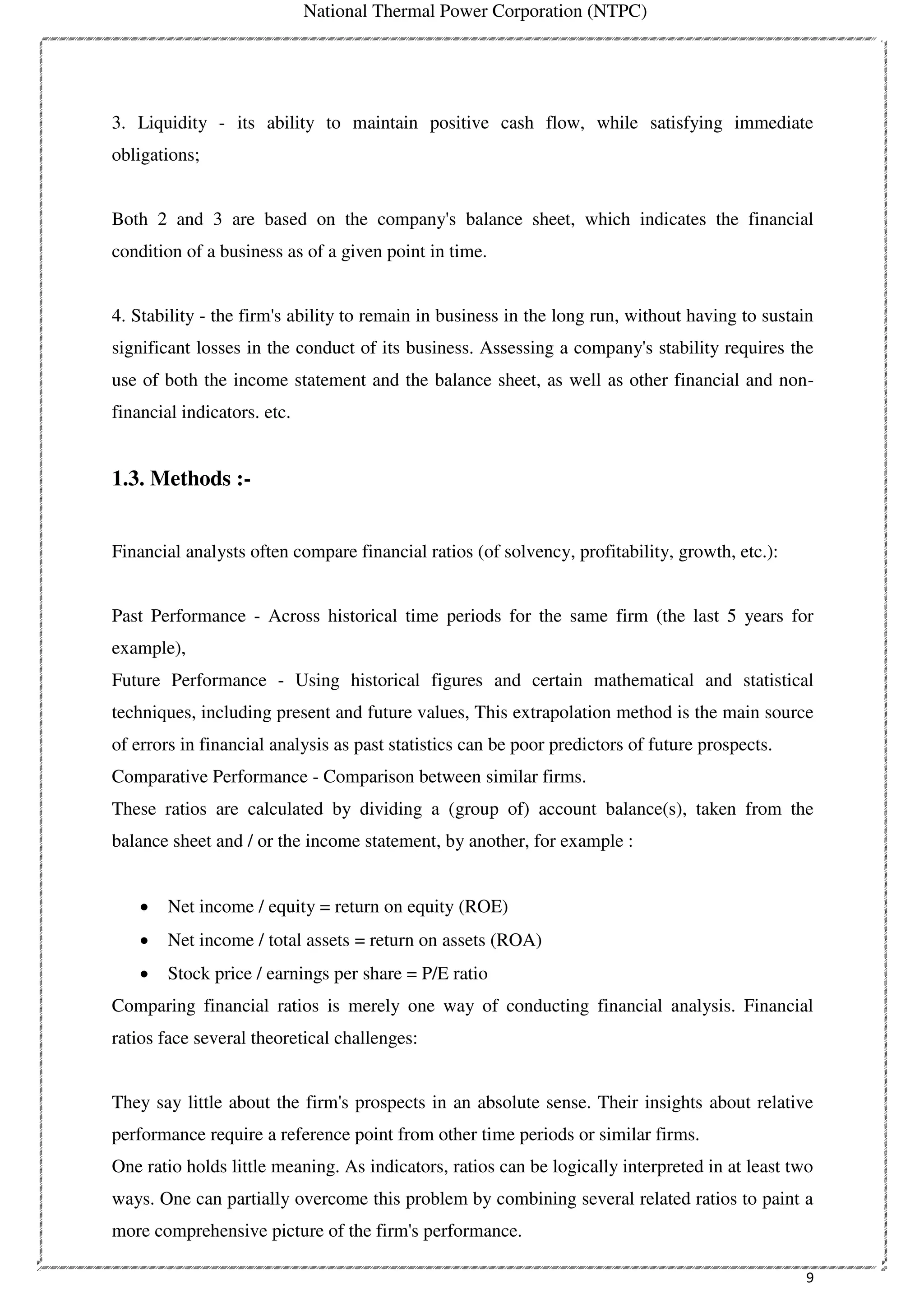 Project Report on Financial Analysis by Nirbhay Kumar, MBA - 3rd Sem ...