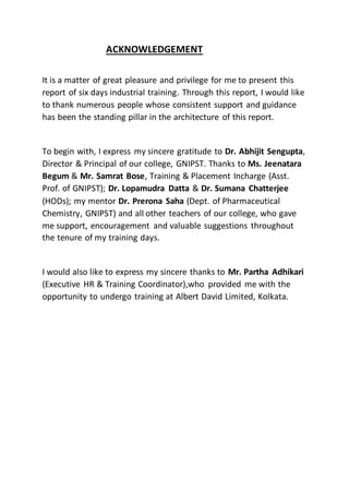 Project report on industrial training at albert david ltd. | DOCX
