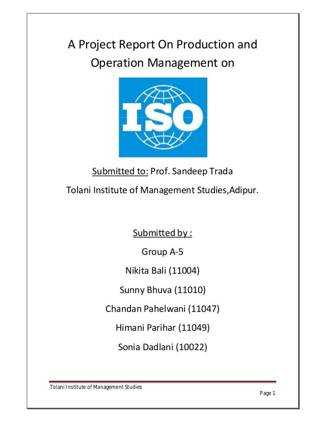 Project Report On Iso