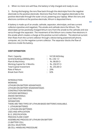 Project report on lithium ion battery manufacturing and assembling unit ...