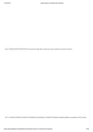 Project report on mahindra and mahindra (1) | PDF