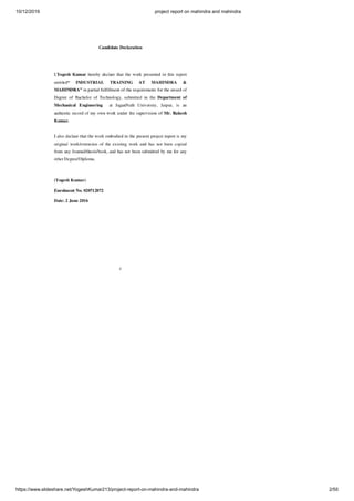 Project report on mahindra and mahindra (1) | PDF