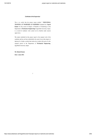 Project report on mahindra and mahindra (1) | PDF