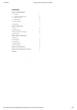 Project report on mahindra and mahindra (1) | PDF