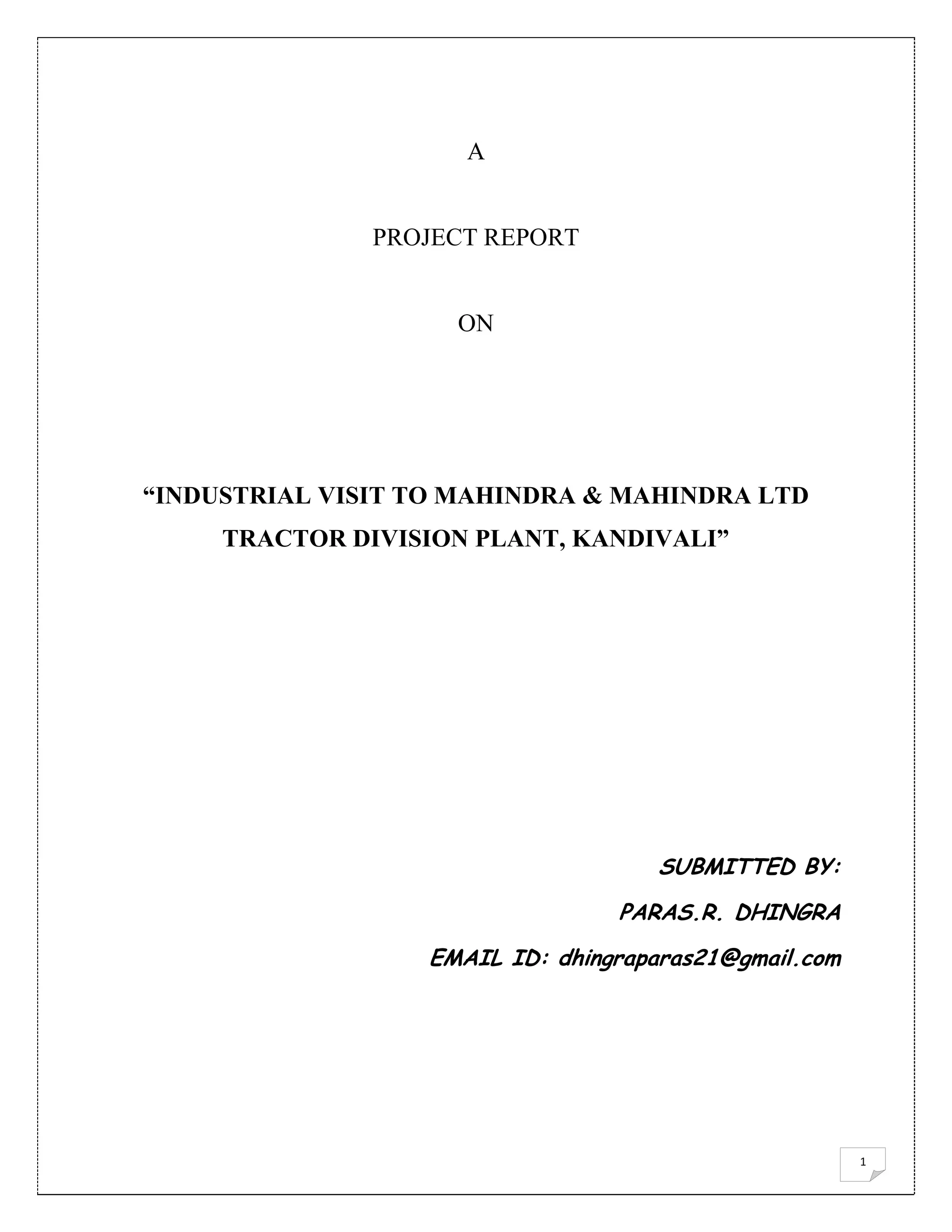 Project report on mahindra & mahindra ltd. (tractors division) | DOCX