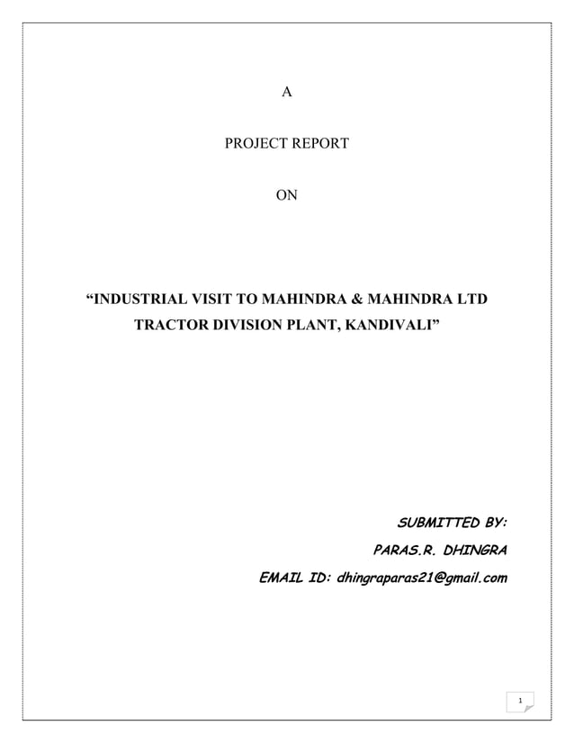 Project report on mahindra & mahindra ltd. (tractors division) | DOCX