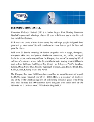 Project report on marketing mix and competitive analysis of pureit hul ...