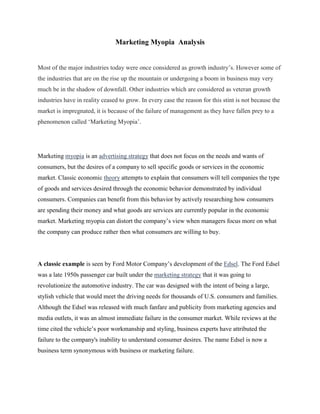 Project report on marketing myopia | DOCX