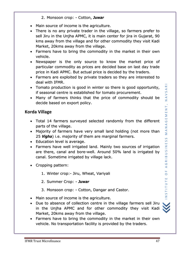 Project Report on Microfinance (IFMR Trust Kadi) | PDF