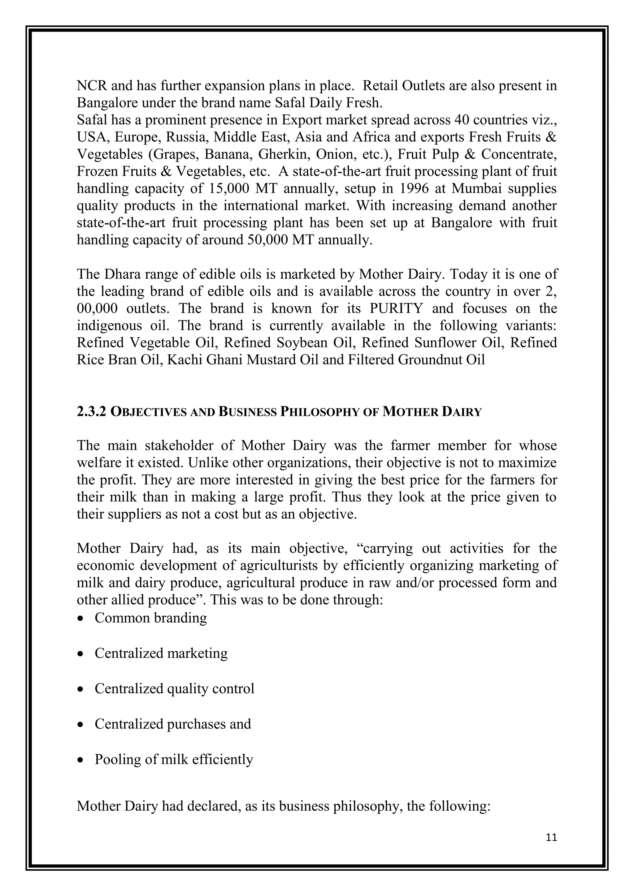 Internship Project report on Mother Dairy | PDF