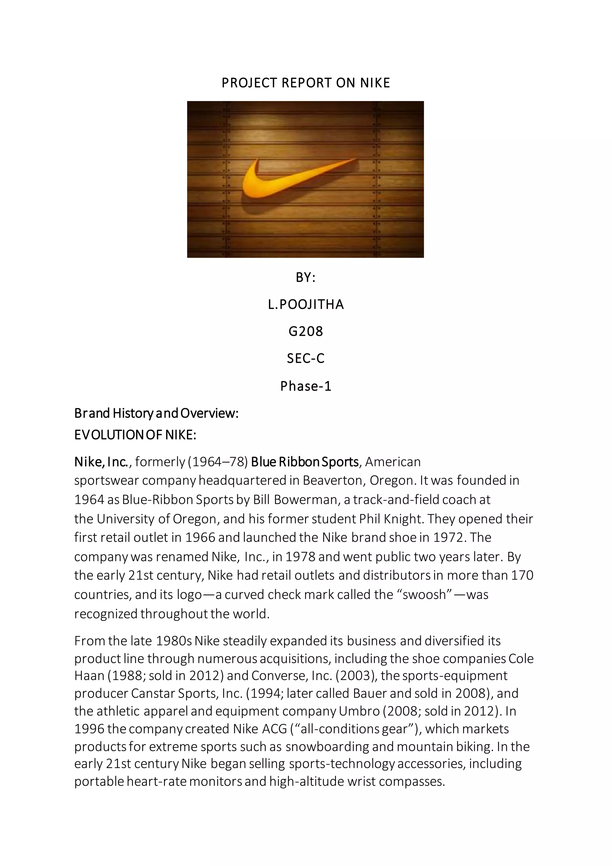 Project report on nike | DOCX