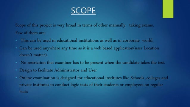 Project report on online examination system | PPTX | Standardized ...