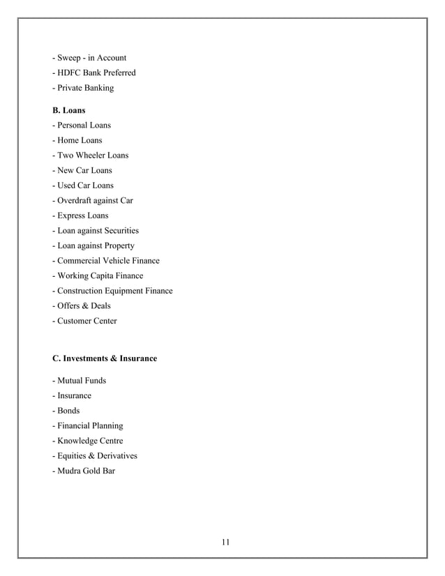 Project report on opening saving account in hdfc bank | PDF