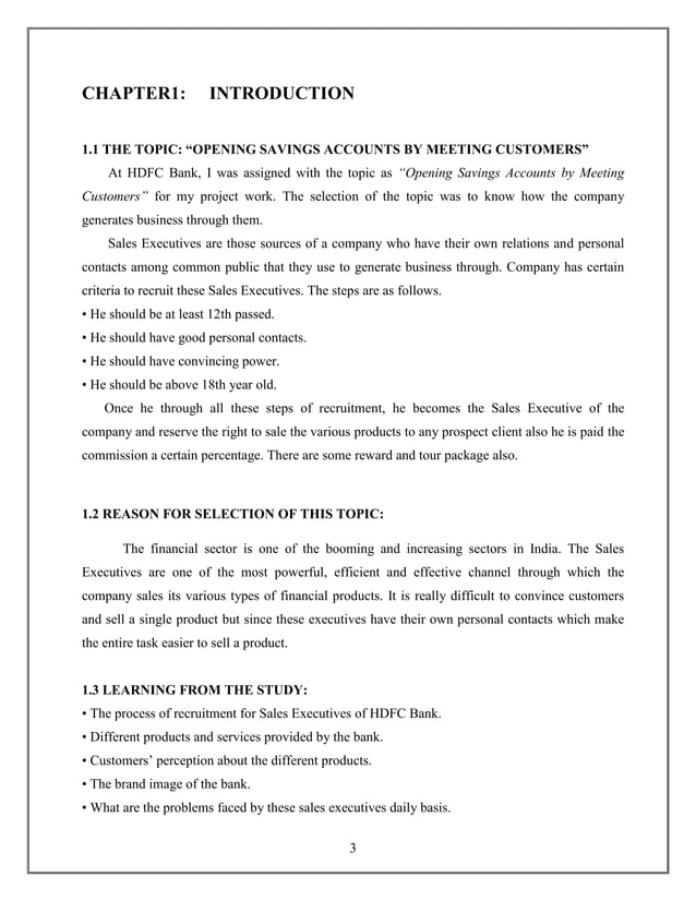 Project report on opening saving account in hdfc bank | PDF